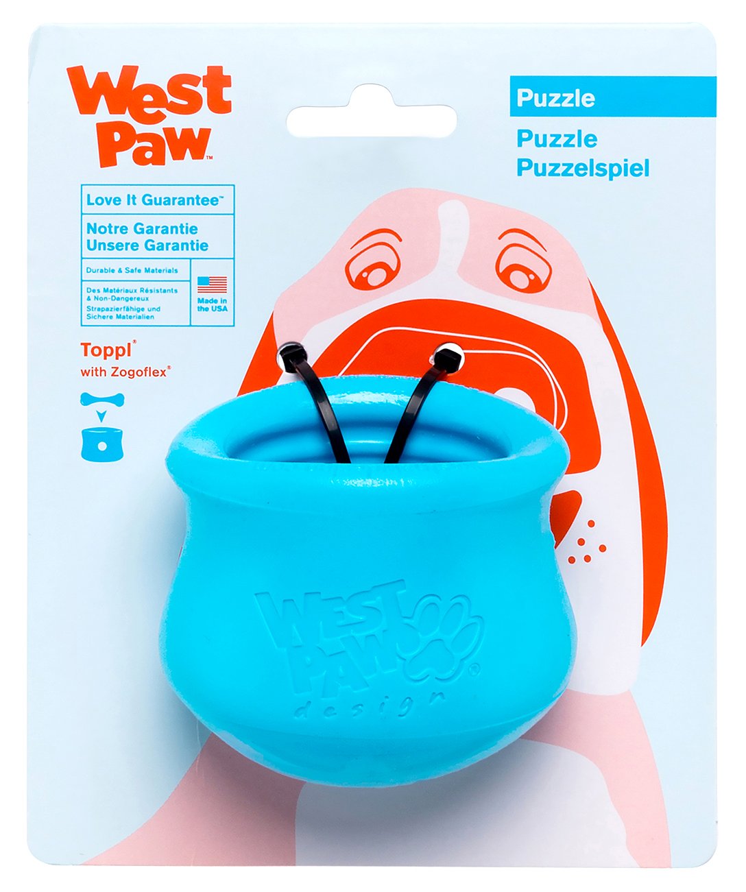 West Paw Zogoflex Toppl Interactive Treat Dispensing Dog Puzzle Play Toy, 100% Guaranteed Tough, It Floats!, Made in USA, Small, Aqua