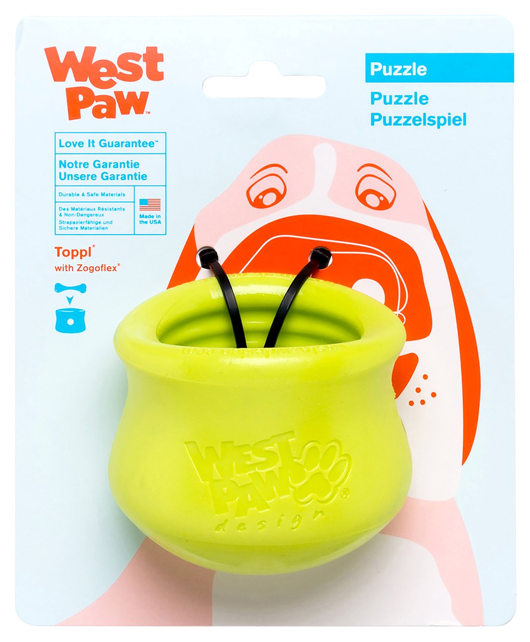 West Paw Zogoflex Toppl Interactive Treat Dispensing Dog Puzzle Play Toy, 100% Guaranteed Tough, It Floats!, Made in USA, Small, Granny Smith