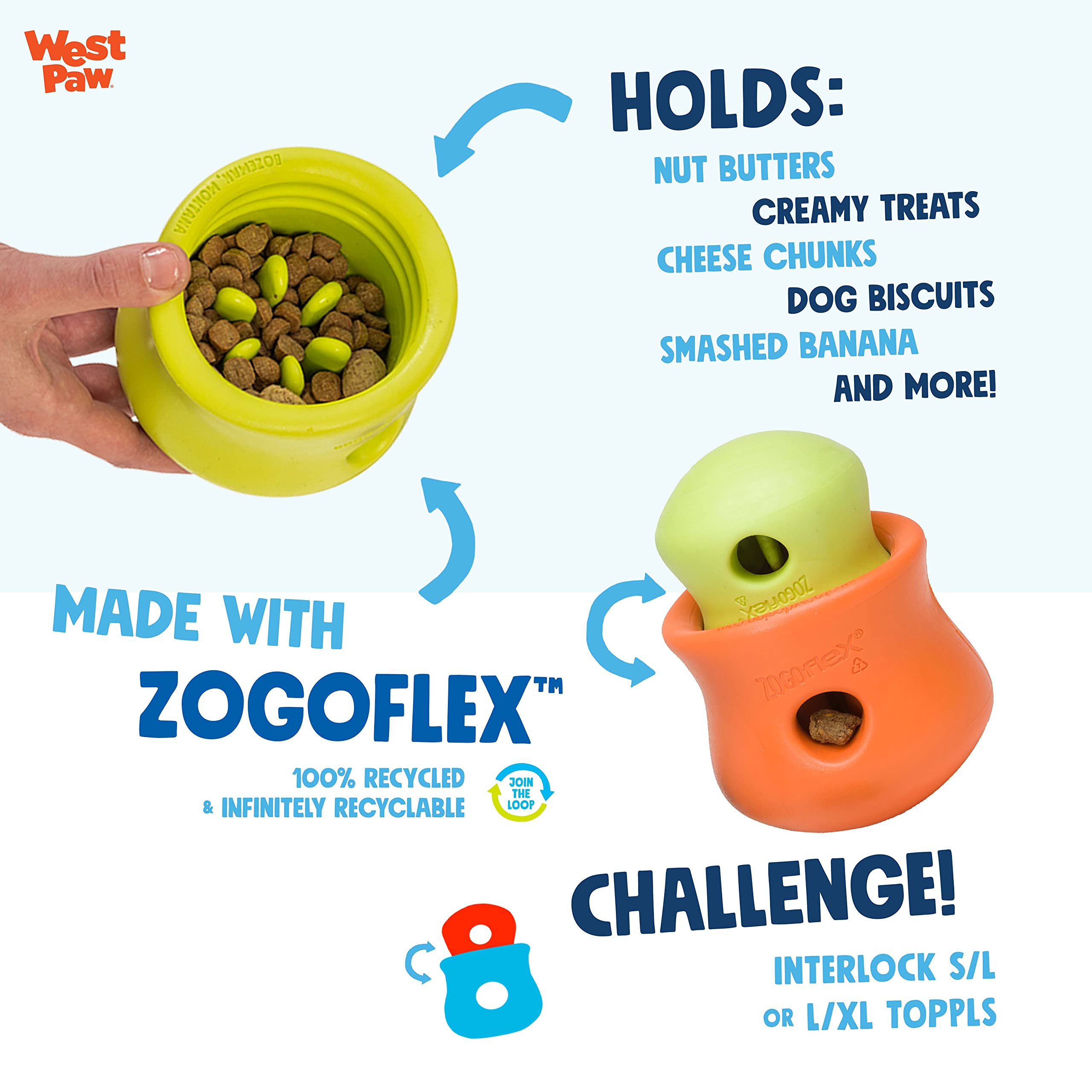 West Paw Zogoflex Toppl Interactive Treat Dispensing Dog Puzzle Play Toy, 100% Guaranteed Tough, It Floats!, Made in USA, Small, Granny Smith