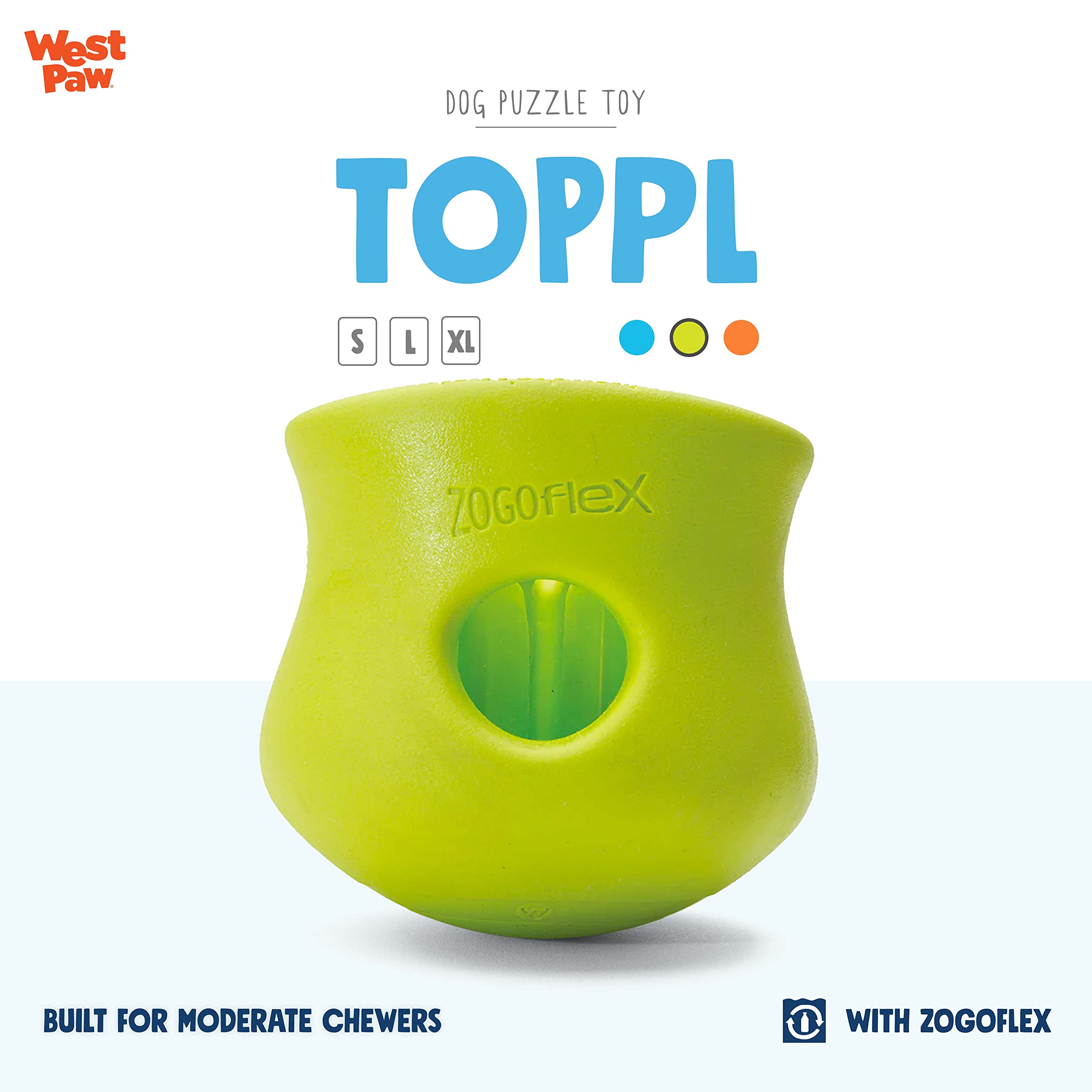 West Paw Zogoflex Toppl Interactive Treat Dispensing Dog Puzzle Play Toy, 100% Guaranteed Tough, It Floats!, Made in USA, Small, Granny Smith