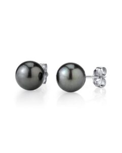 the pearl source 9-10mm tahitian real pearl earrings for women - black 14k gold stud earrings | hypoallergenic earrings with genuine cultured pearls