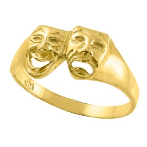 polished 10k yellow gold theater acting masks of comedy and tragedy drama ring (size 6.75)