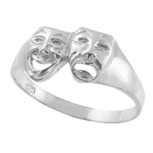 women's 925 sterling silver high polish band theater acting masks of comedy and tragedy drama ring (size 8)