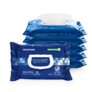 mckesson staydry disposable wipe 6 pack, 300 washcloths - large adult body and incontinence washcloths with aloe and vitamin e, alcohol-free, 50 wipes per pack