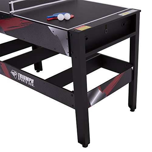 TRIUMPH SPORTS USA 4-in-1 Rotating Swivel Multigame Table – Air Hockey, Billiards, Table Tennis, and Launch Football , Black/White, 23.75 x 32.00 x 48.00"