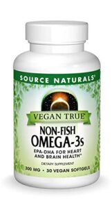 source naturals vegan true, non-fish omega-3s, epa-dha supports heart and brain health*, 300 mg - 30 vegan softgels