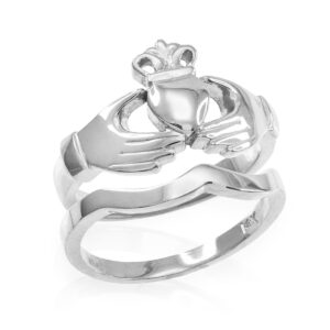 solid 925 sterling silver two-piece claddagh engagement and wedding ring set (size 9)