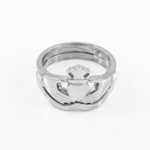 Solid 925 Sterling Silver Two-Piece Claddagh Engagement and Wedding Ring Set (Size 9)