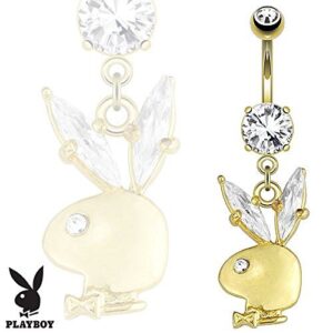 belly button ring bunny gemmed ear dangle silvertone navel ring