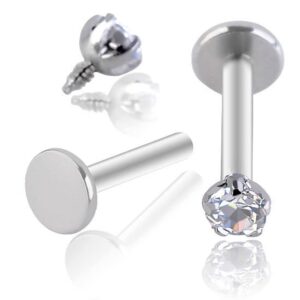 PiercingJ 2-4pcs 16g 316L Stainless Steel 3mm Cubic Zirconia Labret Monroe Lip Ring/Tragus/Helix Earring,6-12mm Bar Length 1