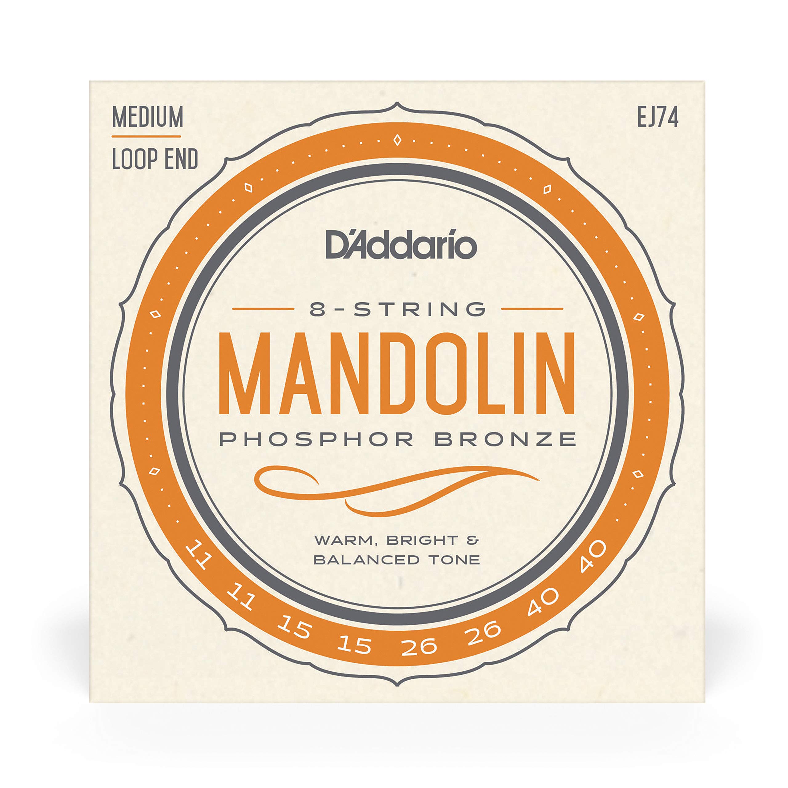 D'Addario Mandolin Strings - Mandolin Strings - Phosphor Bronze - For 8 String Mandolin - Rich, Full Tonal Spectrum - EJ74 - Medium, 11-40