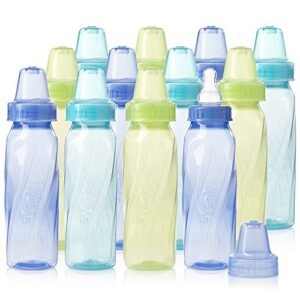 evenflo feeding classic tinted plastic standard neck bottles for baby, infant and newborn - teal/green/blue, 8 ounce (pack of 12)