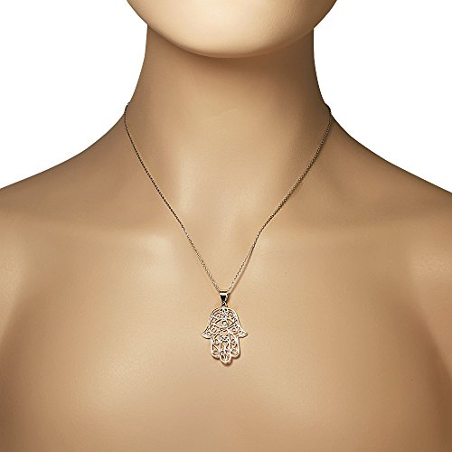 My Daily Styles 925 Sterling Silver Large Filigree Womens Evil Eye Hamsa Love Heart Pendant Necklace