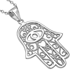 my daily styles 925 sterling silver large filigree womens evil eye hamsa love heart pendant necklace