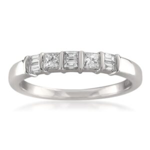 beyond brilliance 3/8 carat diamond, channel-set 14k white gold baguette & princess cut diamond bridal wedding band ring (i-j, i1-i2) size-5.5