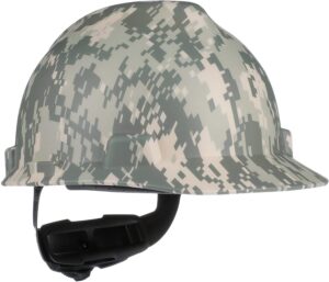 msa 10103908 freedom series v-gard cap style safety hard hat with fas-trac iii ratchet suspension | polyethylene shell, self adjusting crown straps - standard size in american camouflage