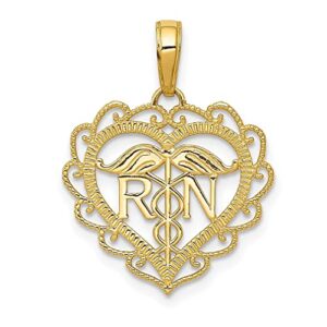 icecarats 14k yellow gold registered nurse caduceus paramedic rn doctor medical student nursing symbol heart necklace love pendant charm 23mm x 18mm only