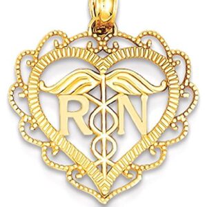 IceCarats 14K Yellow Gold Registered Nurse Caduceus Paramedic Rn Doctor Medical Student Nursing Symbol Heart Necklace Love Pendant Charm 23mm x 18mm Only