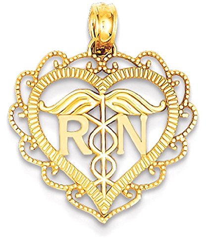 IceCarats 14K Yellow Gold Registered Nurse Caduceus Paramedic Rn Doctor Medical Student Nursing Symbol Heart Necklace Love Pendant Charm 23mm x 18mm Only