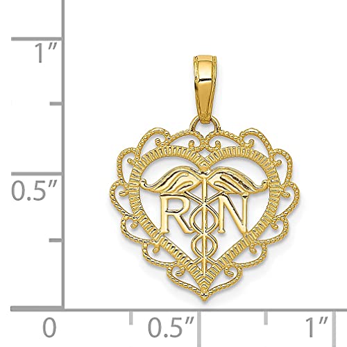 IceCarats 14K Yellow Gold Registered Nurse Caduceus Paramedic Rn Doctor Medical Student Nursing Symbol Heart Necklace Love Pendant Charm 23mm x 18mm Only