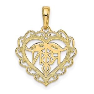 IceCarats 14K Yellow Gold Registered Nurse Caduceus Paramedic Rn Doctor Medical Student Nursing Symbol Heart Necklace Love Pendant Charm 23mm x 18mm Only