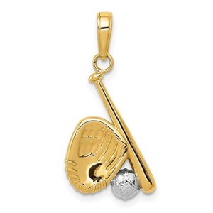 icecarats 14k yellow gold baseball bat glove necklace softball charm sports pendant 25mm x 13mm only