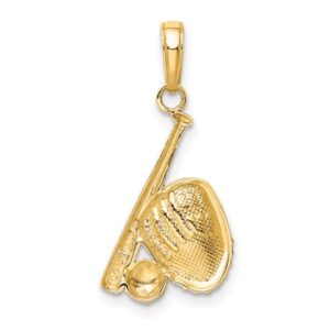 IceCarats 14K Yellow Gold Baseball Bat Glove Necklace Softball Charm Sports Pendant 25mm x 13mm Only