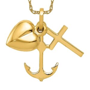 icecarats 14k yellow gold heart love cross anchor mariner necklace nautical religious pendant jesus christ charm 18mm x 20mm only