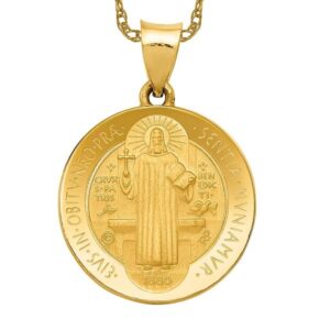 icecarats 14k yellow gold saint benedict medal necklace charm pendant 27.4mm x 19mm only