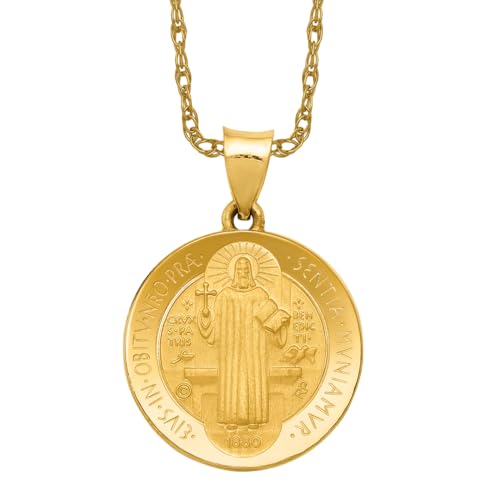 IceCarats 14K Yellow Gold Saint Benedict Medal Necklace Charm Pendant 27.4mm x 19mm Only