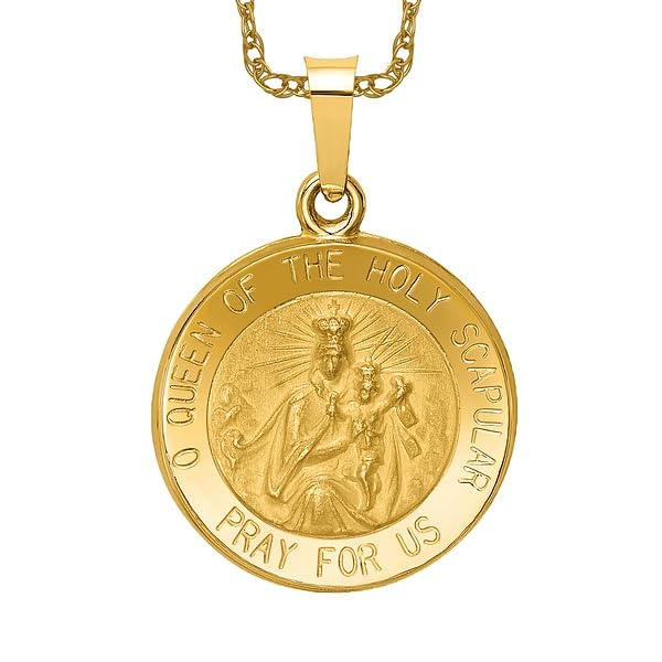 IceCarats 14K Yellow Gold Queen of The Holy Scapular Reversible Medal Necklace Charm Pendant 23mm x 15.85mm Only