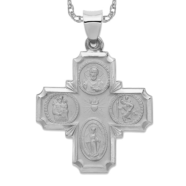 IceCarats 14K White Gold Four Way Holy Cross Religious Medal Necklace Christian Pendant Scapular Charm 34mm x 24.5mm Only