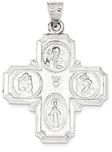 IceCarats 14K White Gold Four Way Holy Cross Religious Medal Necklace Christian Pendant Scapular Charm 34mm x 24.5mm Only