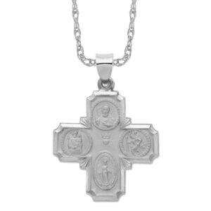 IceCarats 14K White Gold Four Way Holy Cross Religious Medal Necklace Christian Pendant Scapular Charm 34mm x 24.5mm Only