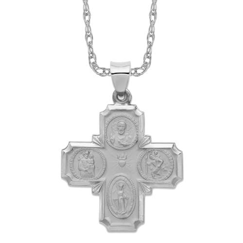 IceCarats 14K White Gold Four Way Holy Cross Religious Medal Necklace Christian Pendant Scapular Charm 34mm x 24.5mm Only