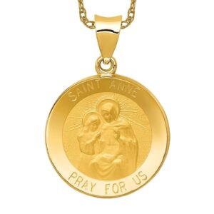 icecarats 14k yellow gold saint anne medal necklace charm pendant 29mm x 19mm only