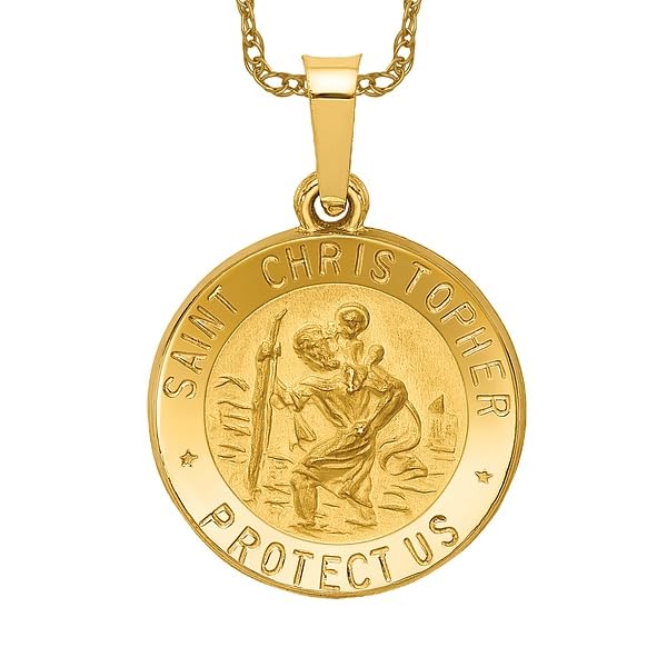 IceCarats 14K Yellow Gold Saint Christopher Medal Patron of Travelers Athletes Protection Necklace Christian Religious Pendant Faith Charm 21.2mm x 15mm Only