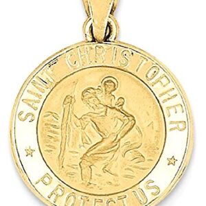 IceCarats 14K Yellow Gold Saint Christopher Medal Patron of Travelers Athletes Protection Necklace Christian Religious Pendant Faith Charm 21.2mm x 15mm Only