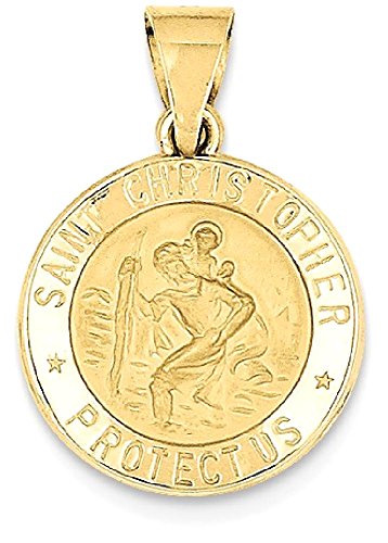 IceCarats 14K Yellow Gold Saint Christopher Medal Patron of Travelers Athletes Protection Necklace Christian Religious Pendant Faith Charm 21.2mm x 15mm Only