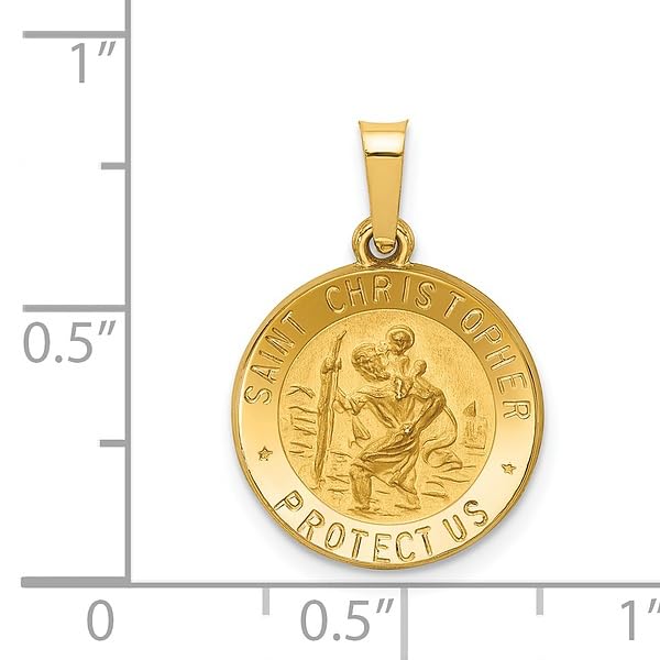 IceCarats 14K Yellow Gold Saint Christopher Medal Patron of Travelers Athletes Protection Necklace Christian Religious Pendant Faith Charm 21.2mm x 15mm Only