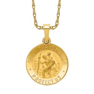 IceCarats 14K Yellow Gold Saint Christopher Medal Patron of Travelers Athletes Protection Necklace Christian Religious Pendant Faith Charm 21.2mm x 15mm Only