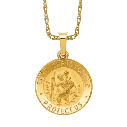 IceCarats 14K Yellow Gold Saint Christopher Medal Patron of Travelers Athletes Protection Necklace Christian Religious Pendant Faith Charm 21.2mm x 15mm Only