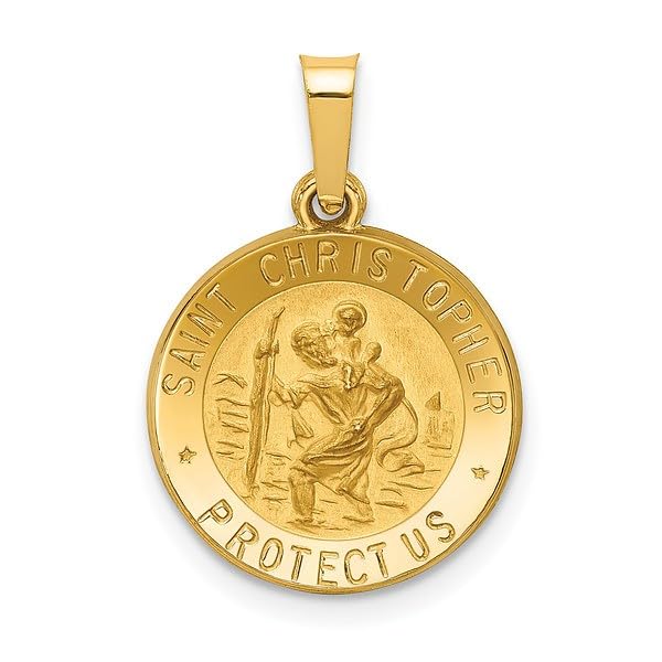 IceCarats 14K Yellow Gold Saint Christopher Medal Patron of Travelers Athletes Protection Necklace Christian Religious Pendant Faith Charm 21.2mm x 15mm Only