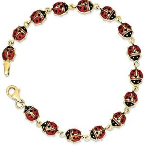 IceCarats 14K Yellow Gold Ladybug Chain Charm Bracelet