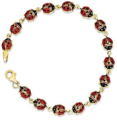 IceCarats 14K Yellow Gold Ladybug Chain Charm Bracelet