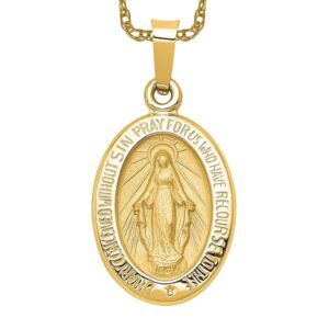 icecarats 14k yellow gold our lady of miraculous medal blessed virgin mary necklace charm pendant 23mm x 12mm only