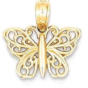 IceCarats 14K Yellow Gold Antique Filigree Butterfly Wings Necklace Charm Pendant 15mm x 12mm Only