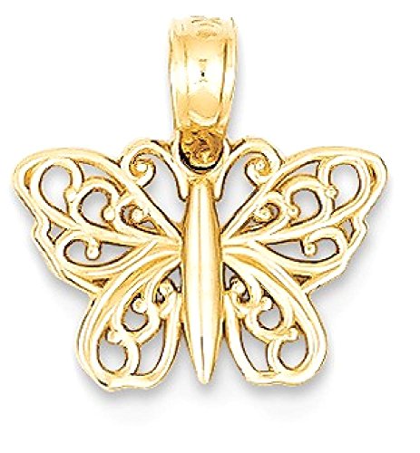 IceCarats 14K Yellow Gold Antique Filigree Butterfly Wings Necklace Charm Pendant 15mm x 12mm Only