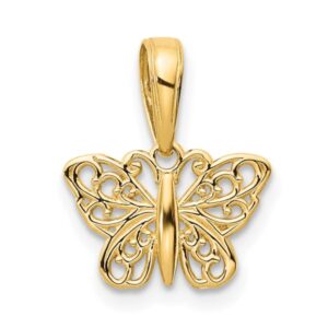 IceCarats 14K Yellow Gold Antique Filigree Butterfly Wings Necklace Charm Pendant 15mm x 12mm Only