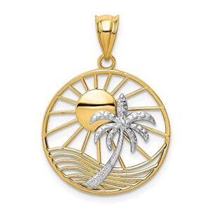 icecarats 14k two tone gold sun palm tree necklace summer beach pendant tropical charm 26mm x 20mm only